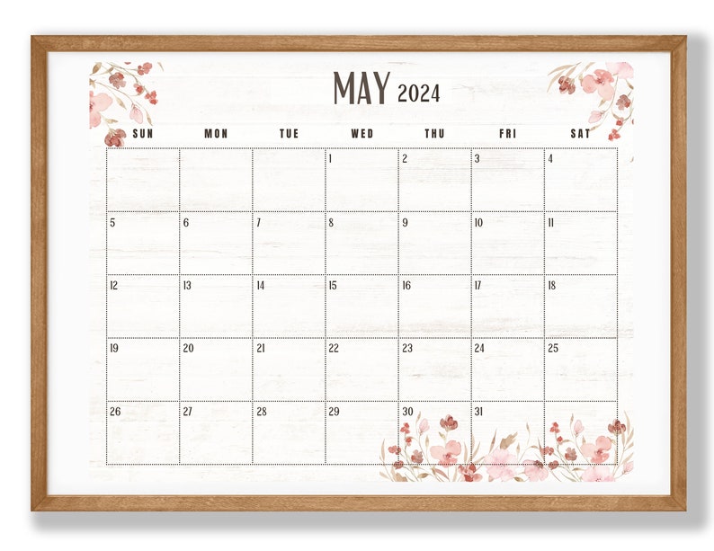 Editable Fillable May 2024 Calendar, Pink Beige White Watercolor Floral ...