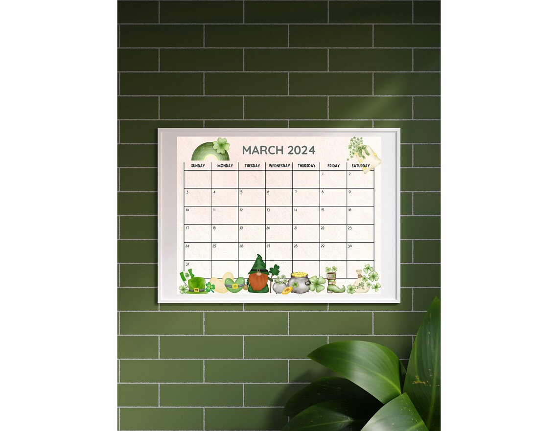 EDITABLE March 2024 Calendar, Happy St. Patrick's Day With Cute Gnome ...