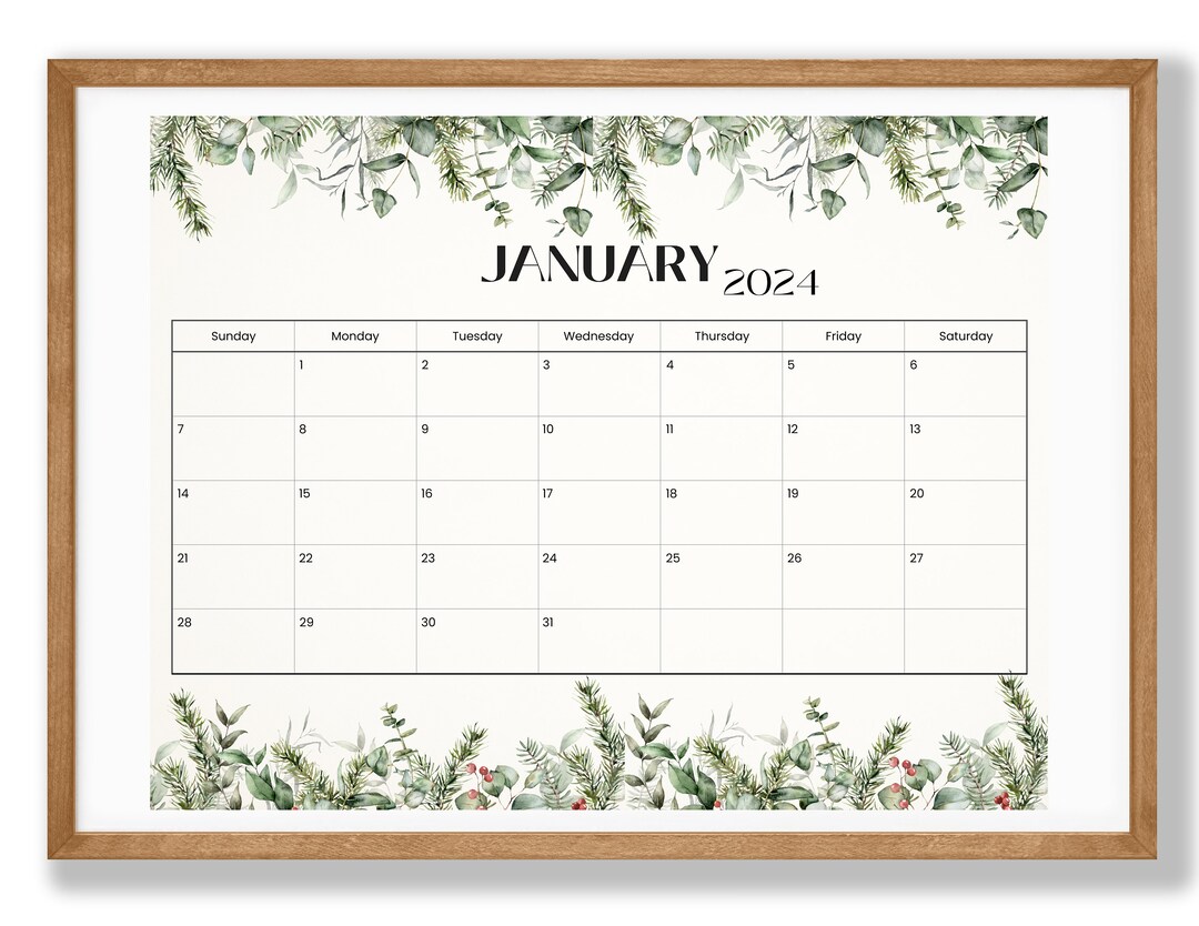 Editable Digital January 2024 Calendar, Monthly Planner, Greenery ...
