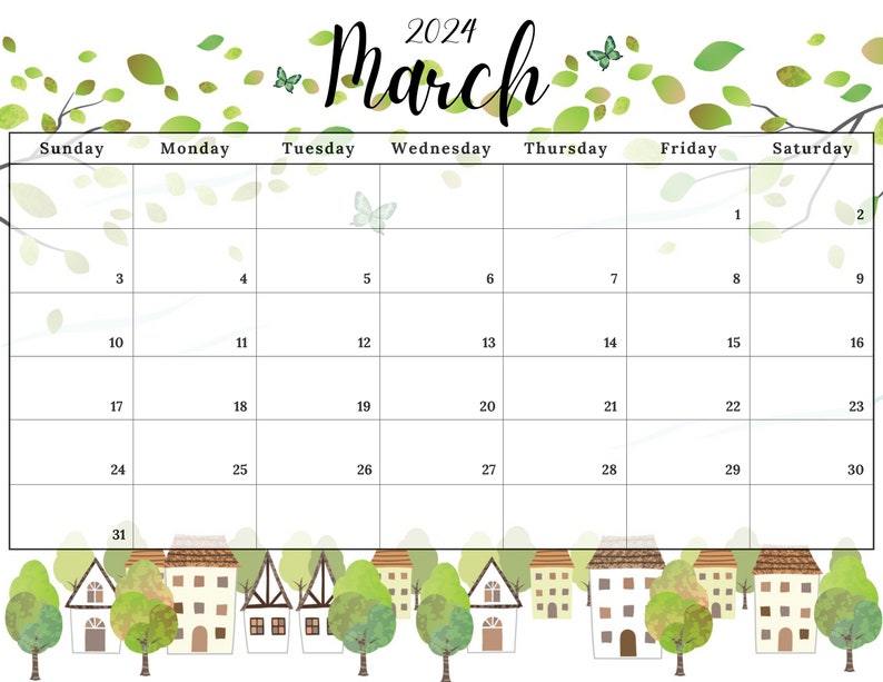 Editable Fillable March 2024 Calendar, Printable Calendar With Spring ...