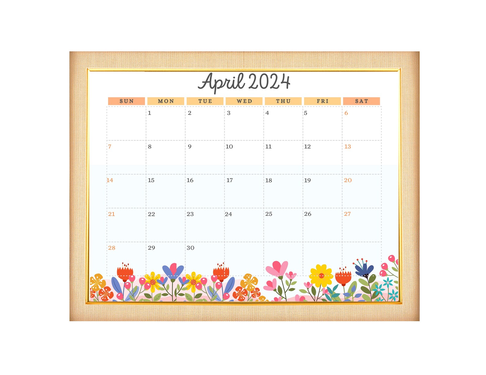 Editable Fillable Colorful Floral Digital April 2024 Calendar ...