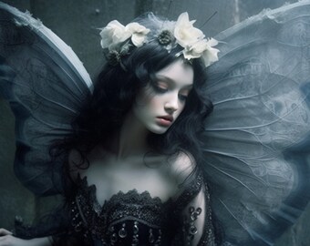 Dark-haired Gothic Angel, Gothic Angel, Digital Art Print, Dark Arts ...