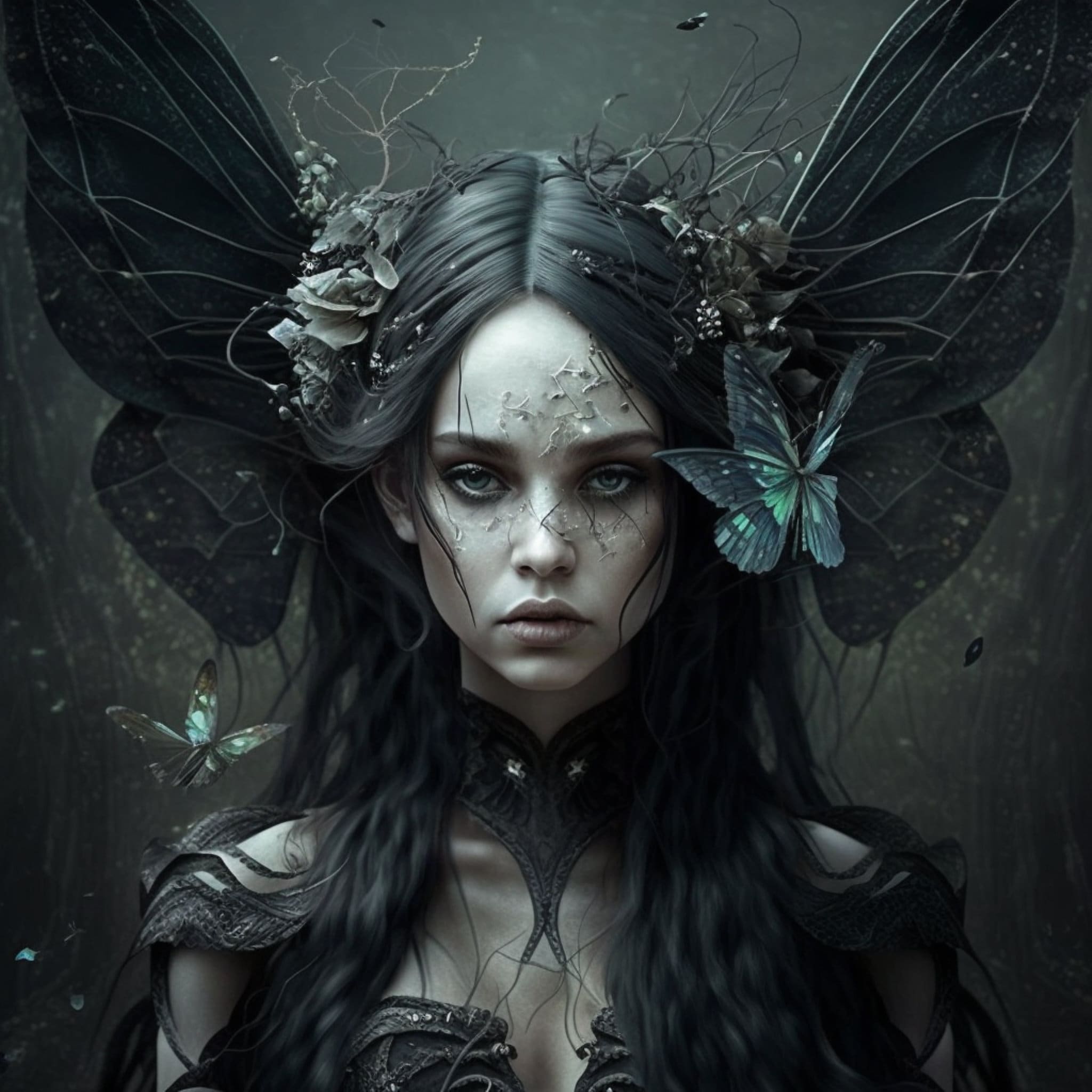 Gothic Fairy, Dark-haired Fairy, Digital Art Print, Dark Arts, Gift for Blank Wall, AI Digital ...