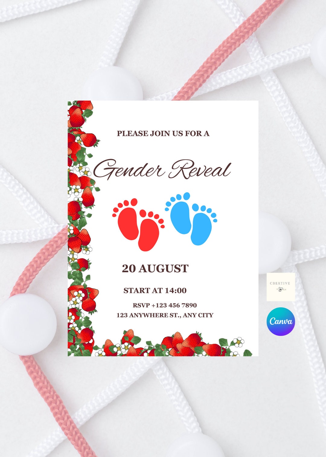 Strawberry Gender Reveal Party Invitation Gender Reveal - Etsy