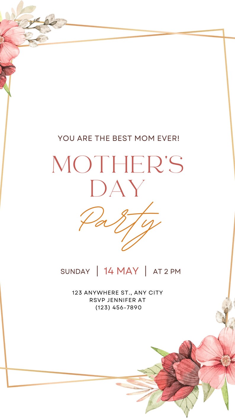 Floral Mothers Day Party Invitation, Mothers Day Card, Brunch ...