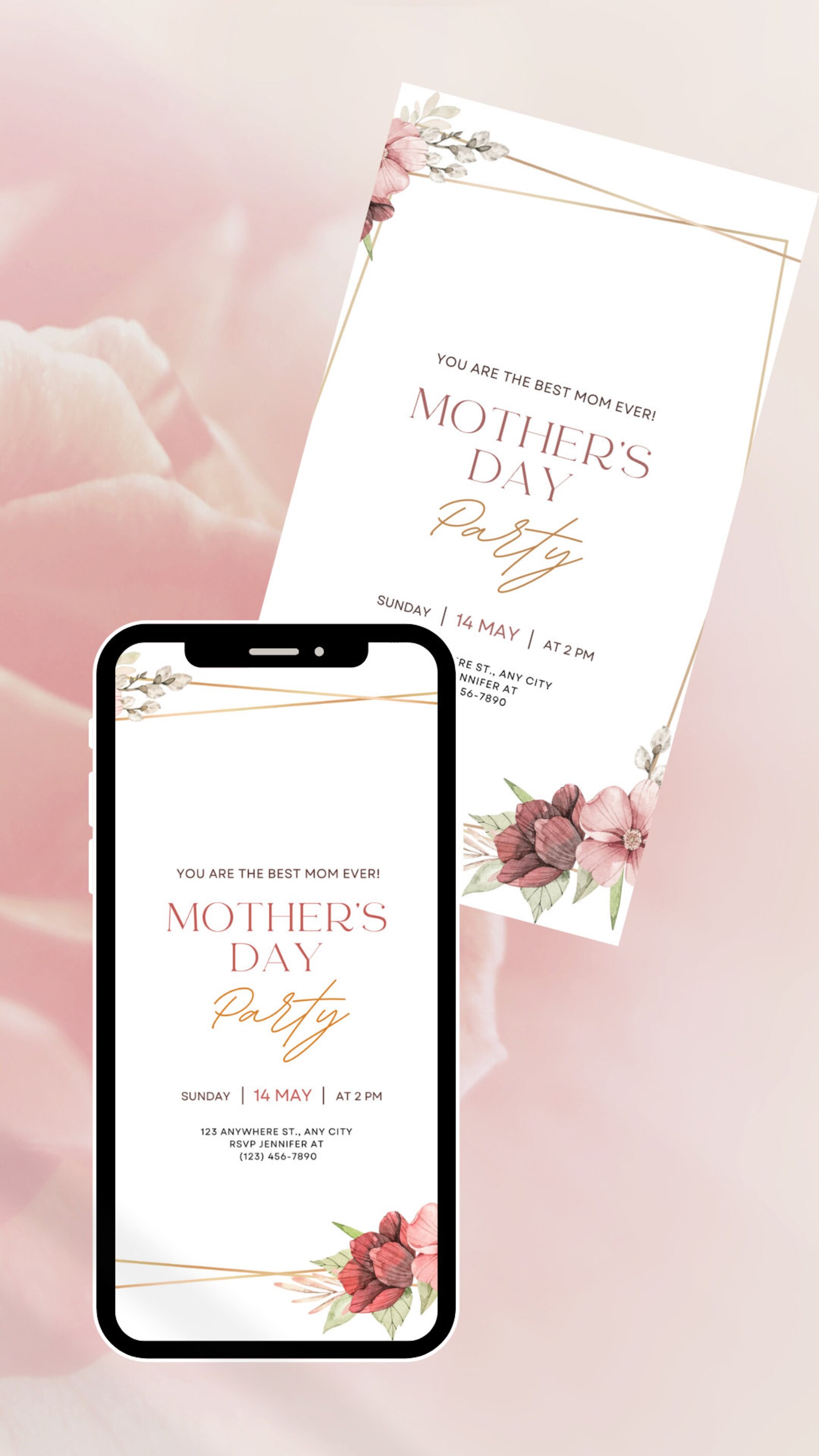 Floral Mothers Day Party Invitation, Mothers Day Card, Brunch ...