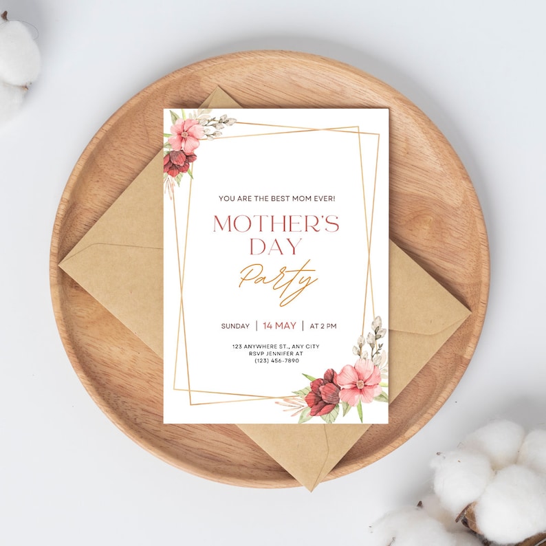 Editable Digital Download Floral Mothers Day Party Invitation, Mothers ...
