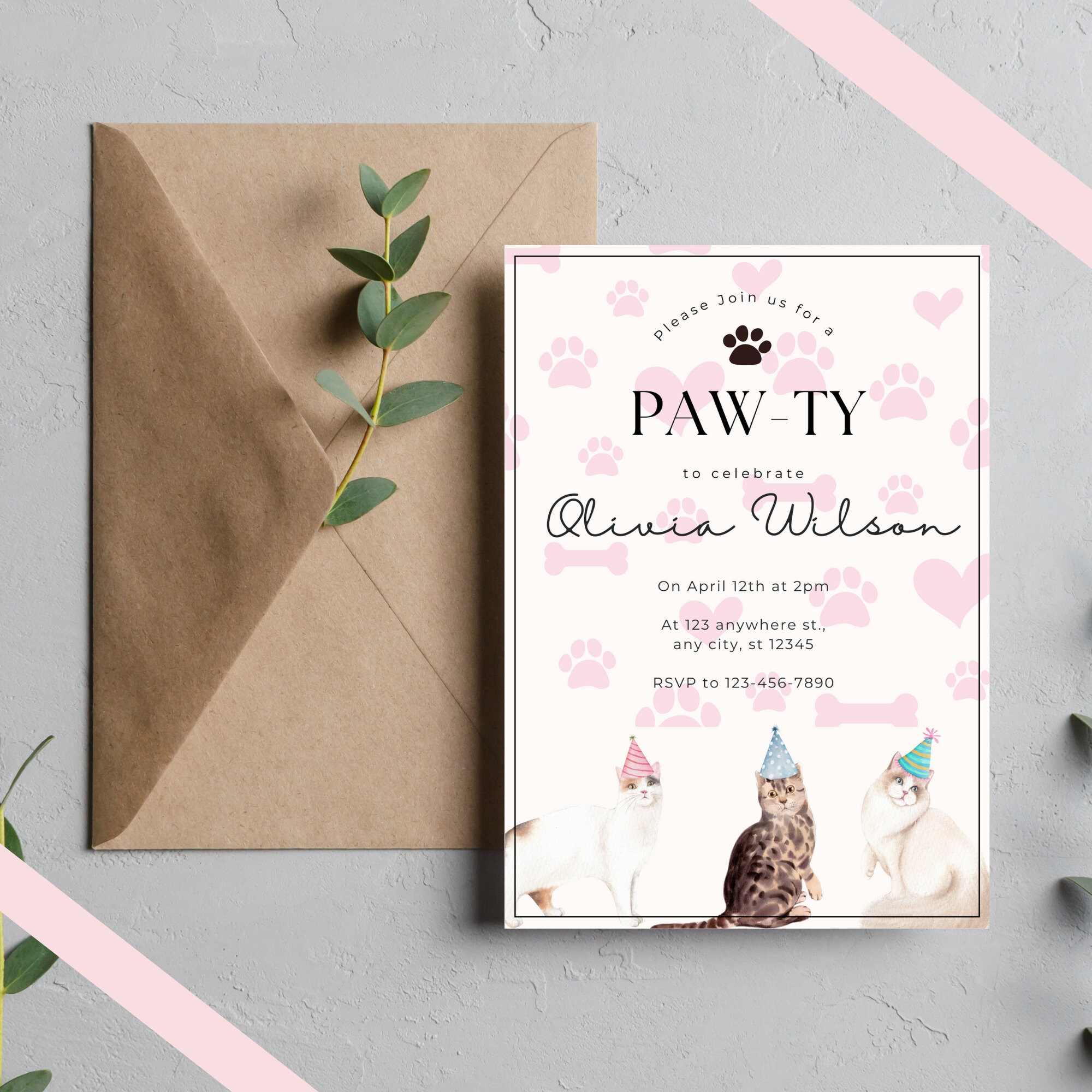 Cat Party Invitation, Cat Birthday Invite, Kitty Party Invitation, Cat ...