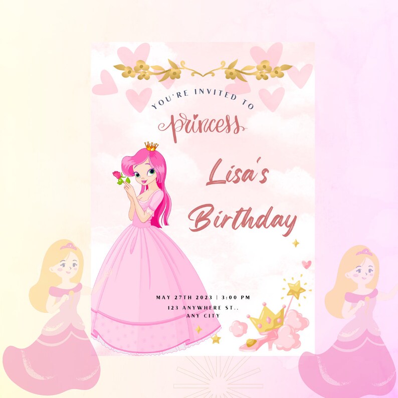 Editable Princess Birthday Invitation Template, Princess Girl Evite ...