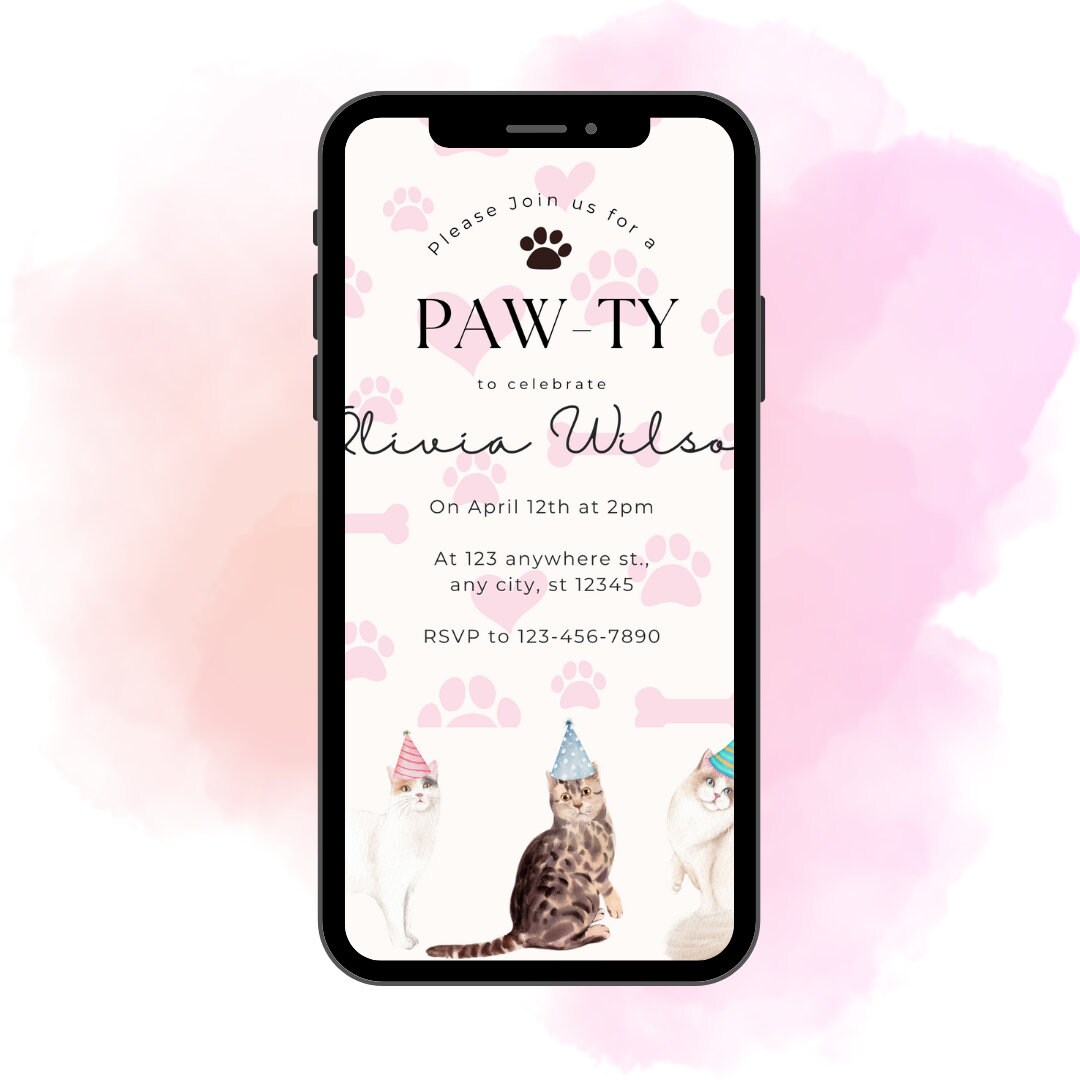 Cat Party Invitation, Cat Birthday Invite, Kitty Party Invitation, Cat ...