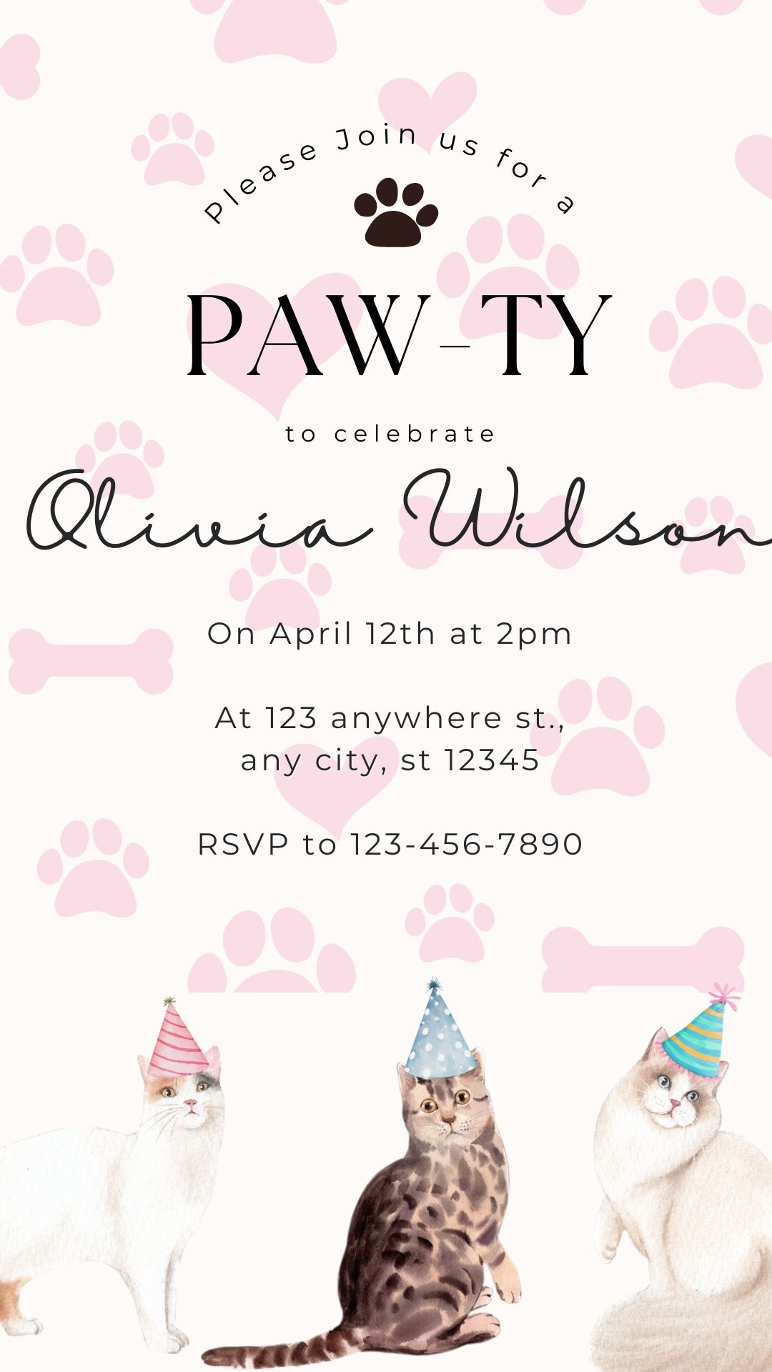 Cat Party Invitation, Cat Birthday Invite, Kitty Party Invitation, Cat ...