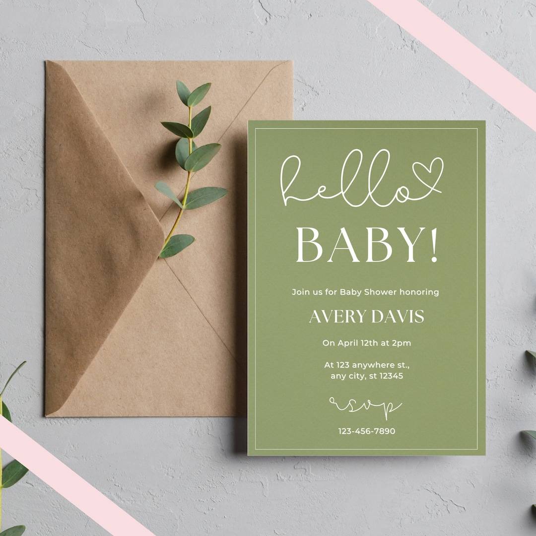 Sage Baby Shower Invitation Template, Modern Gender Neutral Invitation ...