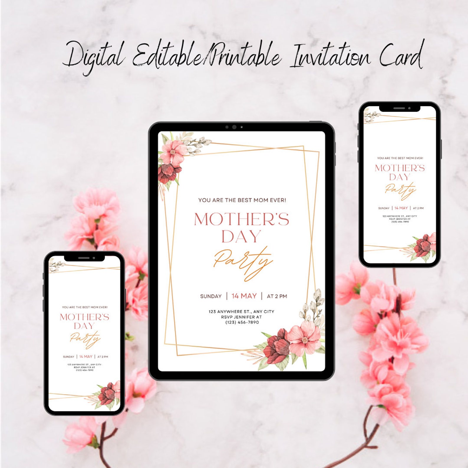 Floral Mothers Day Party Invitation, Mothers Day Card, Brunch ...