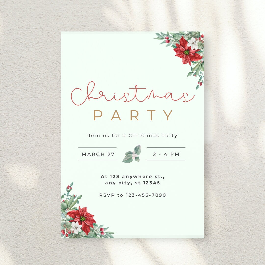 Christmas Party Invitation, Place Card, Christmas Invitation, Party ...