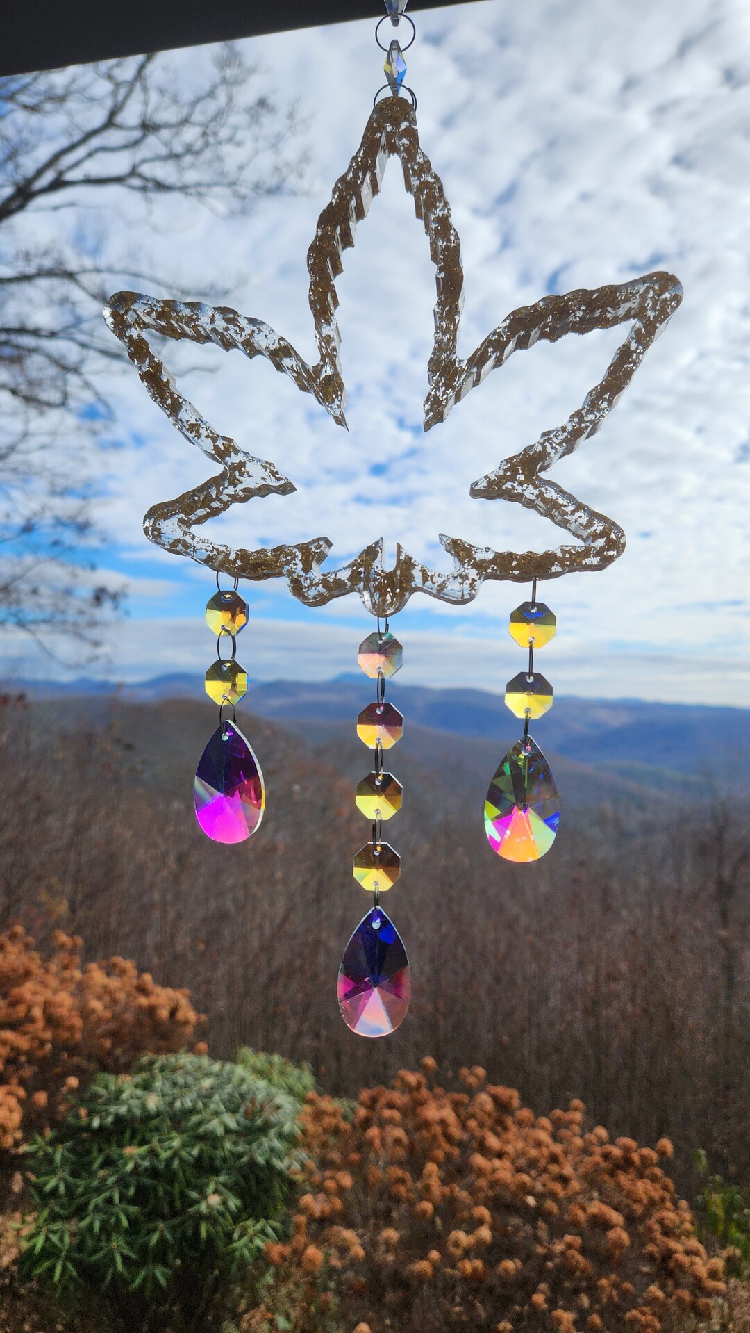 Gold Flake Pot Leaf, Marijuana Crystal Resin - Suncatcher - Rainbow ...