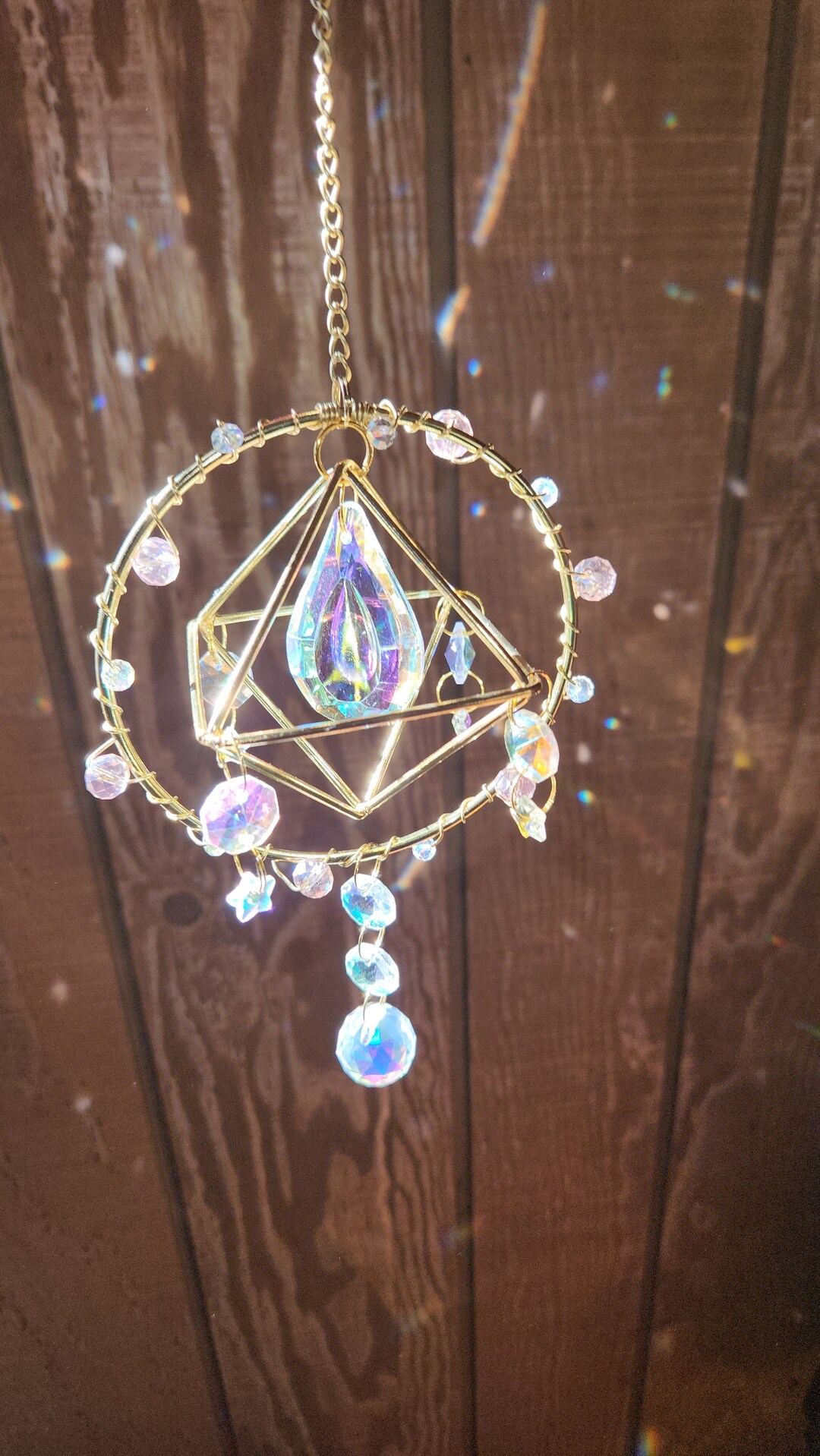 Geometric Crystal Prism Suncatcher - Window Hanging - Rainbow Maker ...