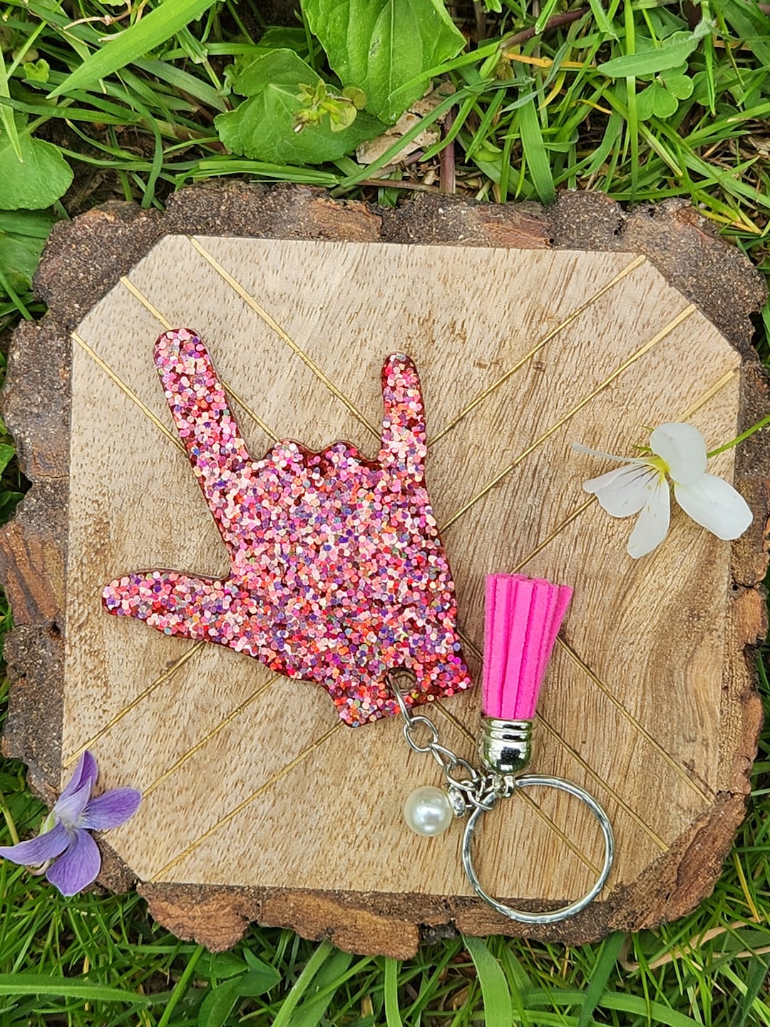 ASL I Love You Hand Keychain With Tassel and Pearl Charm - Etsy