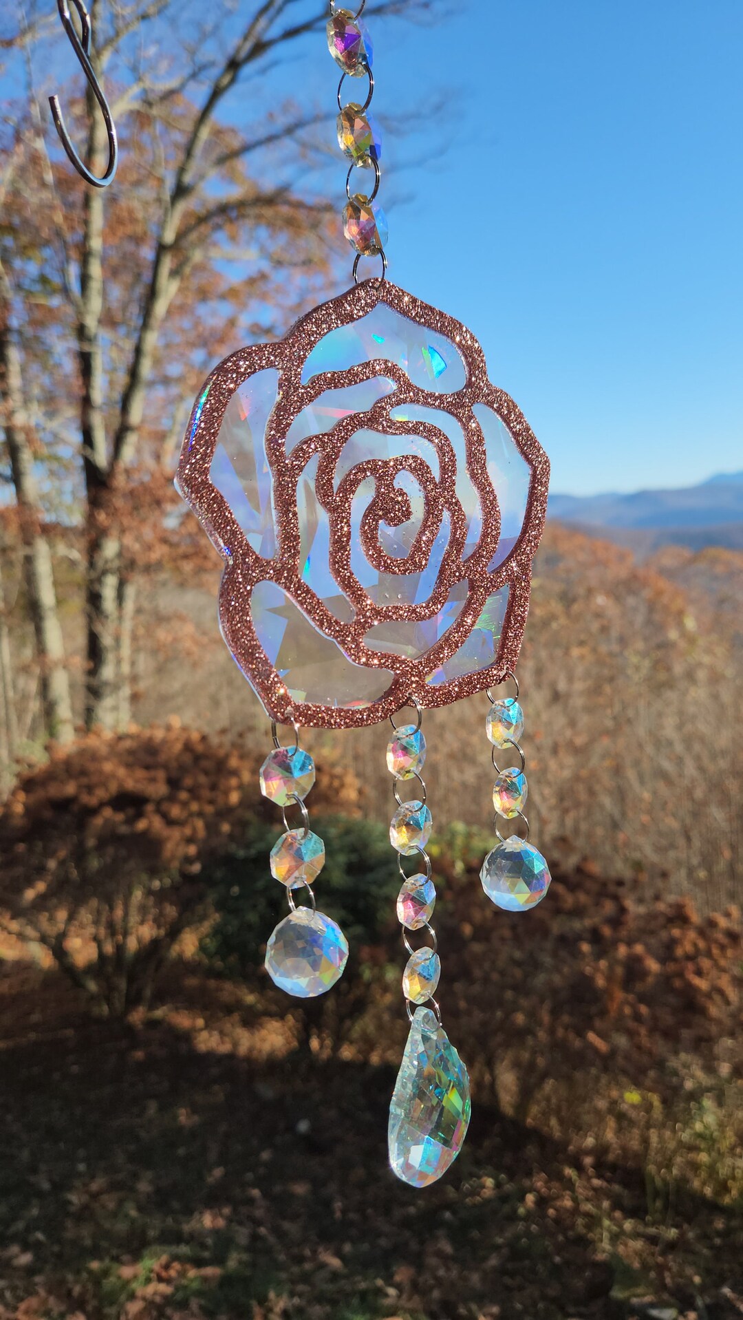 Holographic Glitter Rose Flower Epoxy Resin Suncatcher Window Home ...
