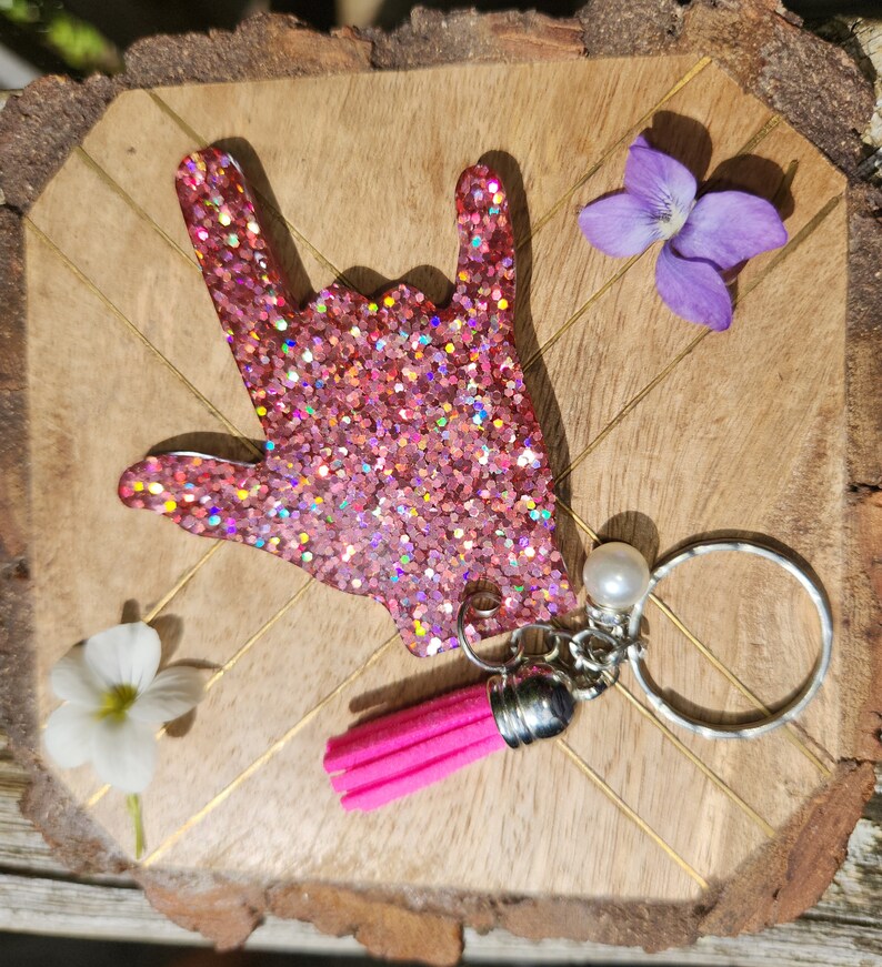 ASL i Love You Hand Keychain With Tassel and Pearl - Etsy