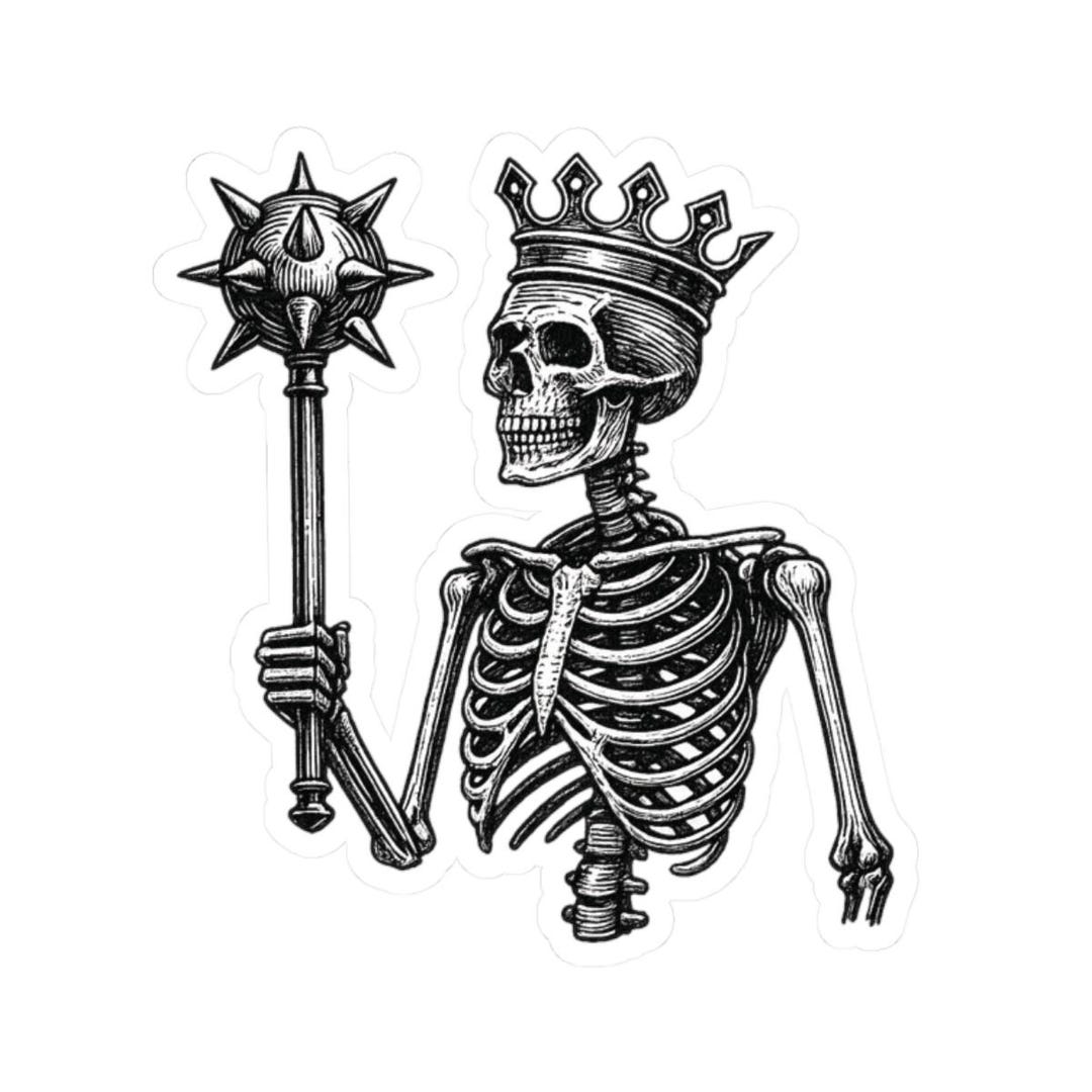 Crowned Skeleton With Mace Gothic Sticker, Vintage Skeleton Decal ...