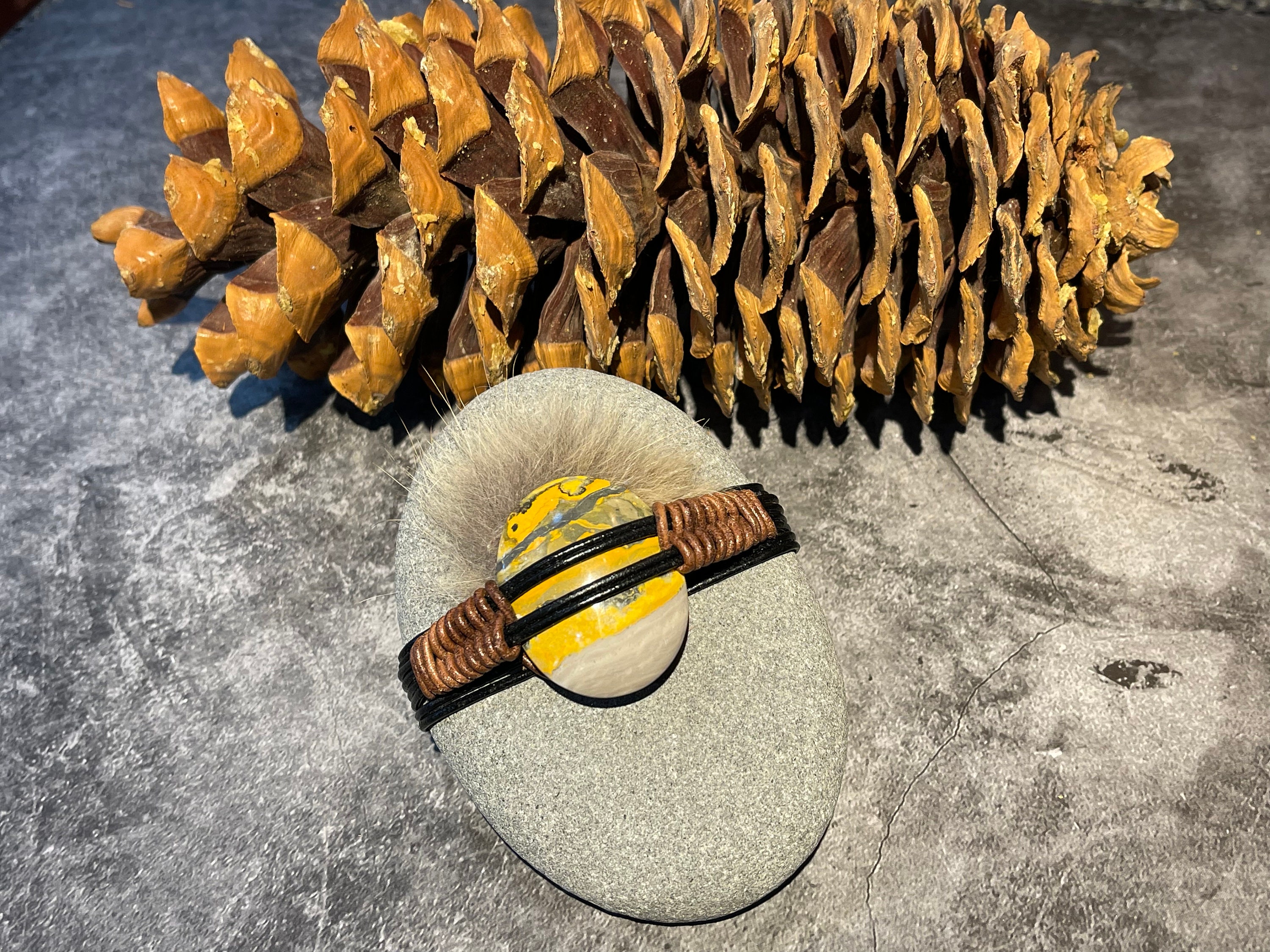 Wrapped Serenity Stone / Bumblebee Jasper / Zen Stone / Altar Stone / Mantel Stone/ Tablescape ...