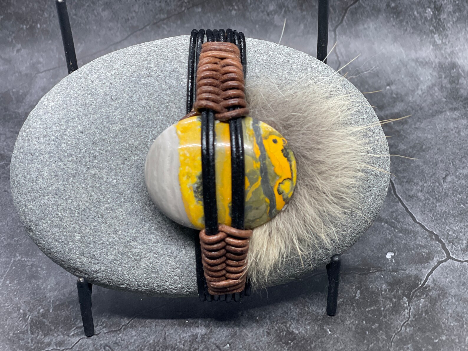 Wrapped Serenity Stone / Bumblebee Jasper / Zen Stone / Altar Stone / Mantel Stone/ Tablescape ...