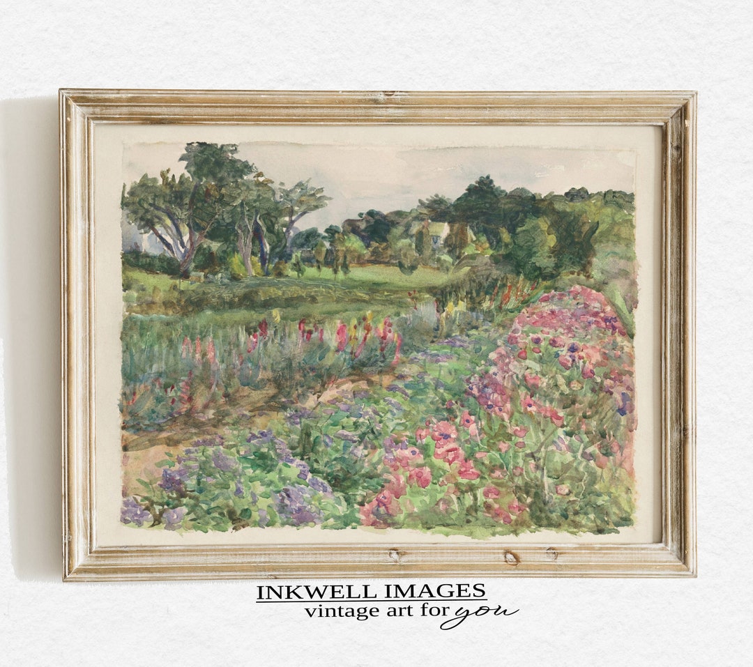 Spring Garden in Bloom Flower Watercolor Landscape Spring Landscape ...
