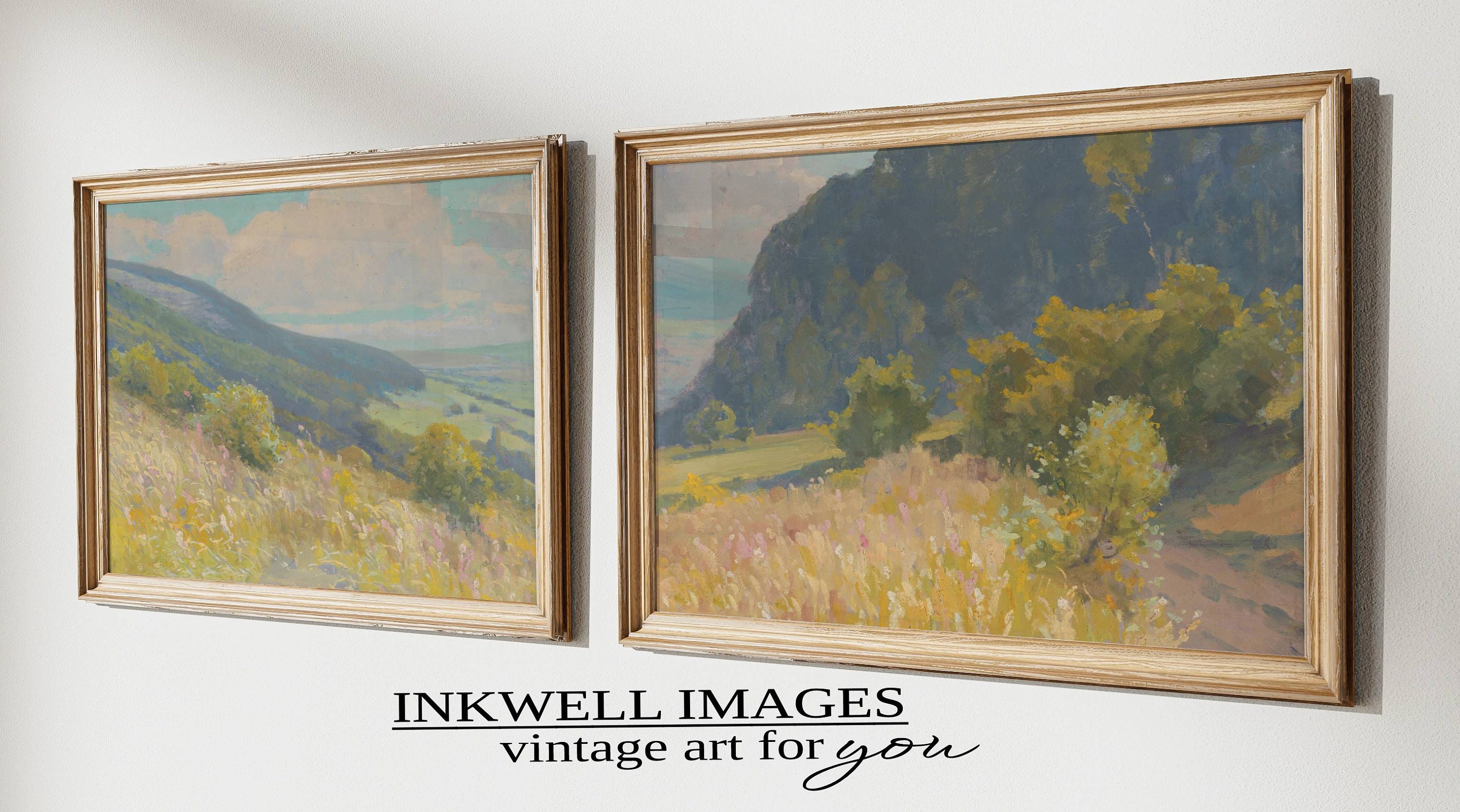 Vintage Countryside Flower Landscape Print Set of Two Spring Landscape ...