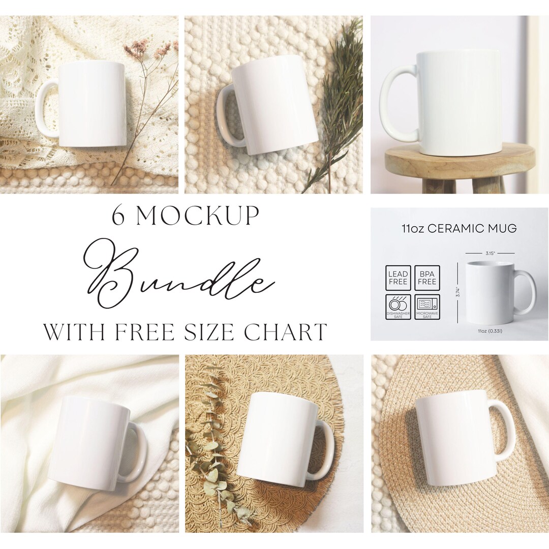 Mug Mockup 11oz Bundle With Free Size Chart | Boho Collection | 6 ...