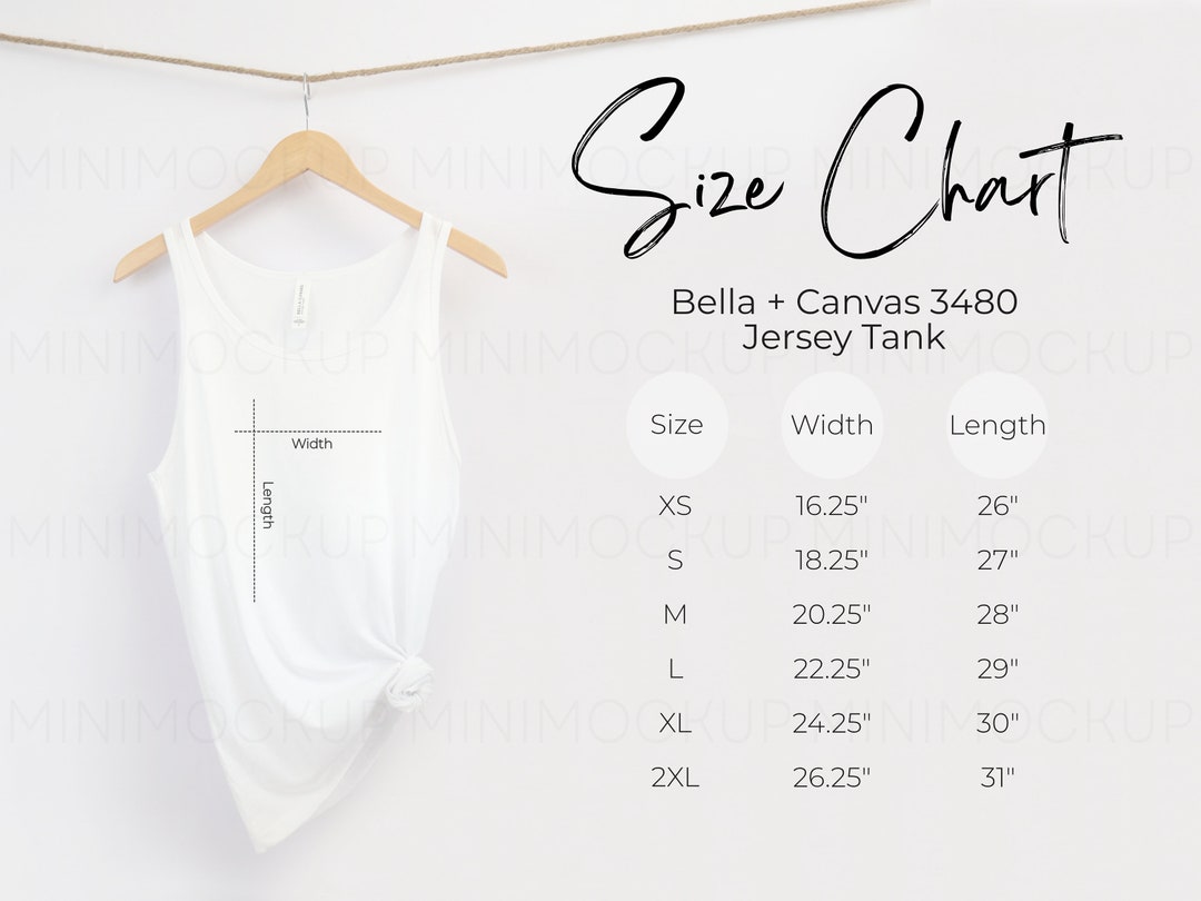 Bella Canvas 3480 Size Chart in Inches and Centimeters | Jersey Tank ...