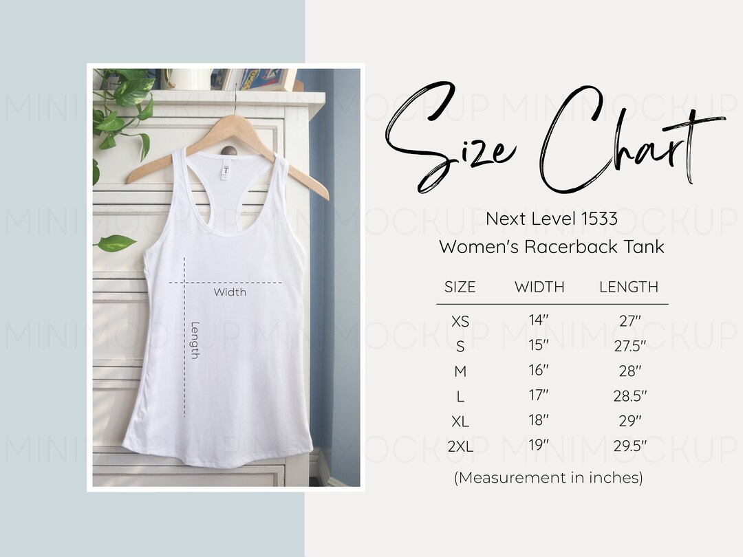 Next Level 1533 Size Chart in Inches and Centimeter | Racerback Tank ...