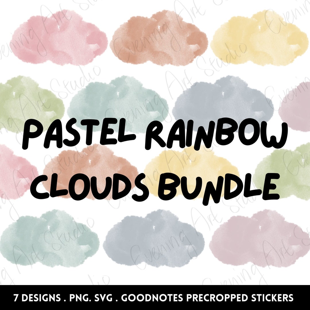 Pastel Rainbow Clouds Bundle, Rainbow Clouds Goodnotes Precropped ...