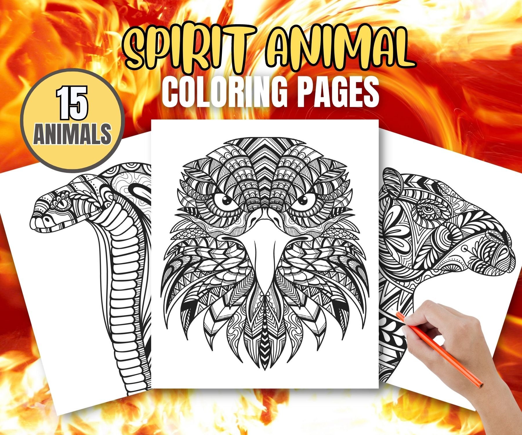 15 SPIRIT / TOTEM Animal Head Printable Coloring Pages | Digital ...