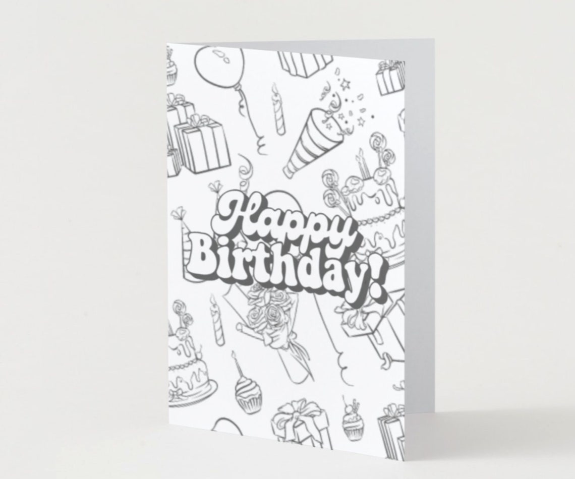HAPPY BIRTHDAY Printable Folding Coloring Card | Bonus Coloring Page - Etsy