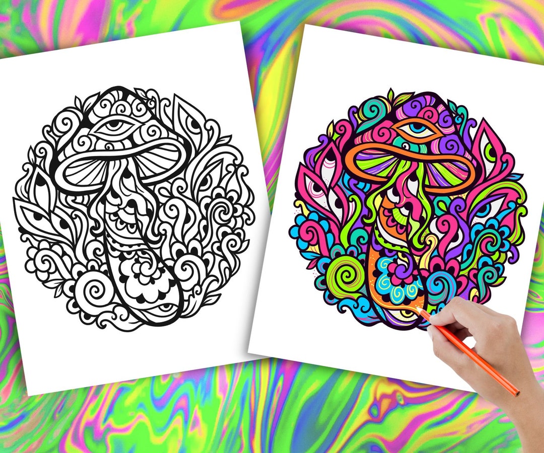 Magic Mushroom Psychedelic Printable Coloring Page | Digital Download ...