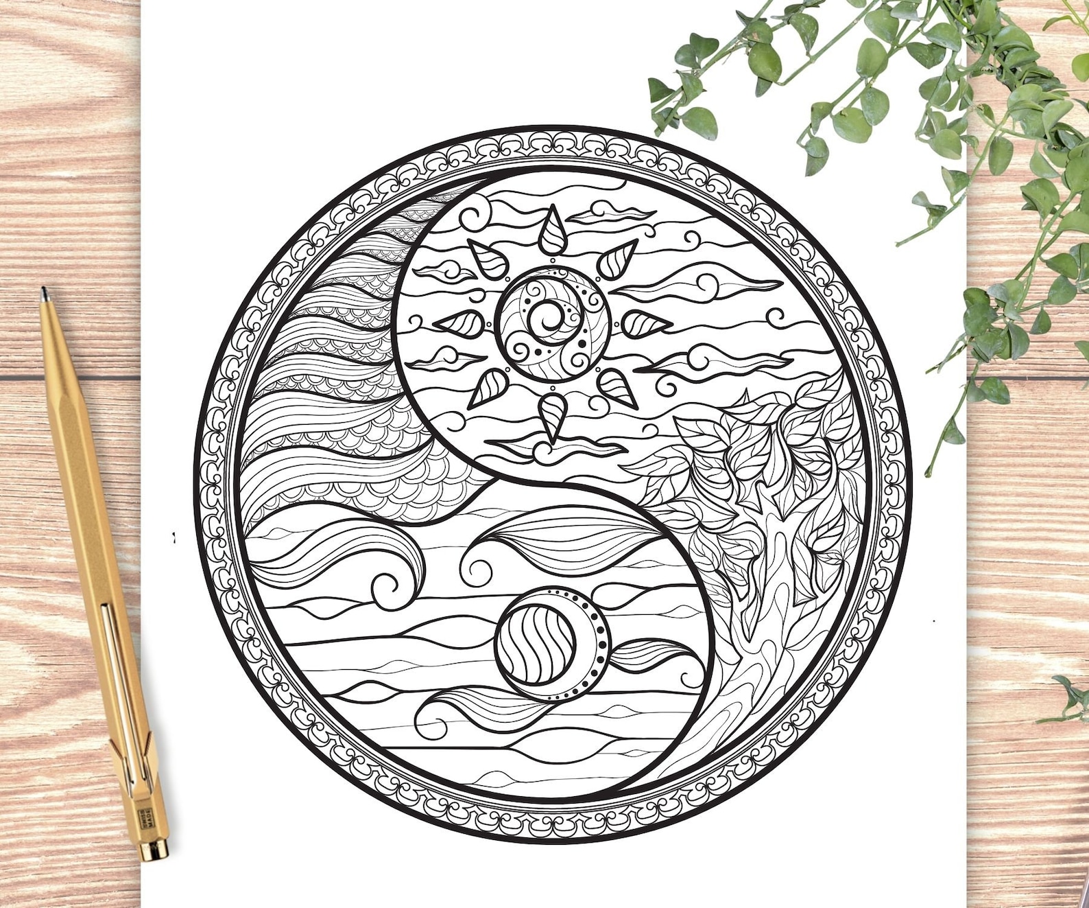 YIN YANG - Sun & Moon - Printable Coloring Page | Digital Download - Etsy