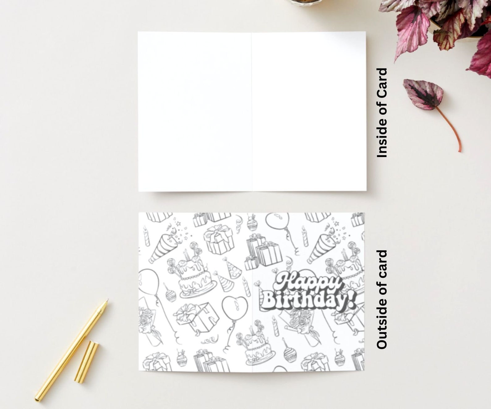 HAPPY BIRTHDAY Printable Folding Coloring Card | Bonus Coloring Page - Etsy