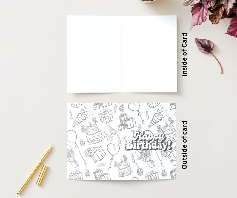 HAPPY BIRTHDAY Printable Folding Coloring Card | Bonus Coloring Page ...