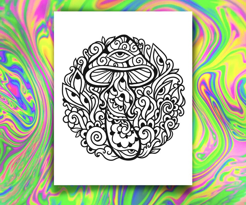 Magic Mushroom Psychedelic Printable Coloring Page | Digital Download ...