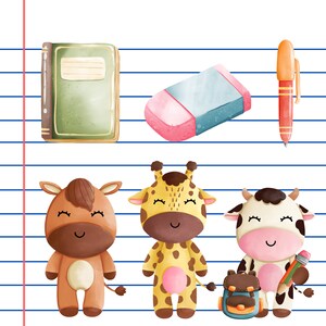 Cute School Essentials Clipart Bundle, Animal Friends Studying Theme ...