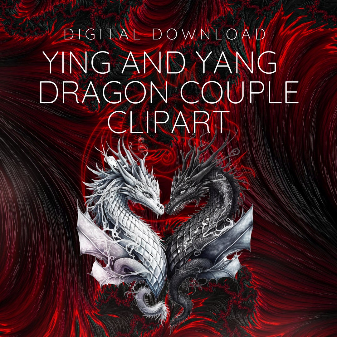 Ying and Yang Couple Dragon Clipart, 5 Black and White Dragons With ...