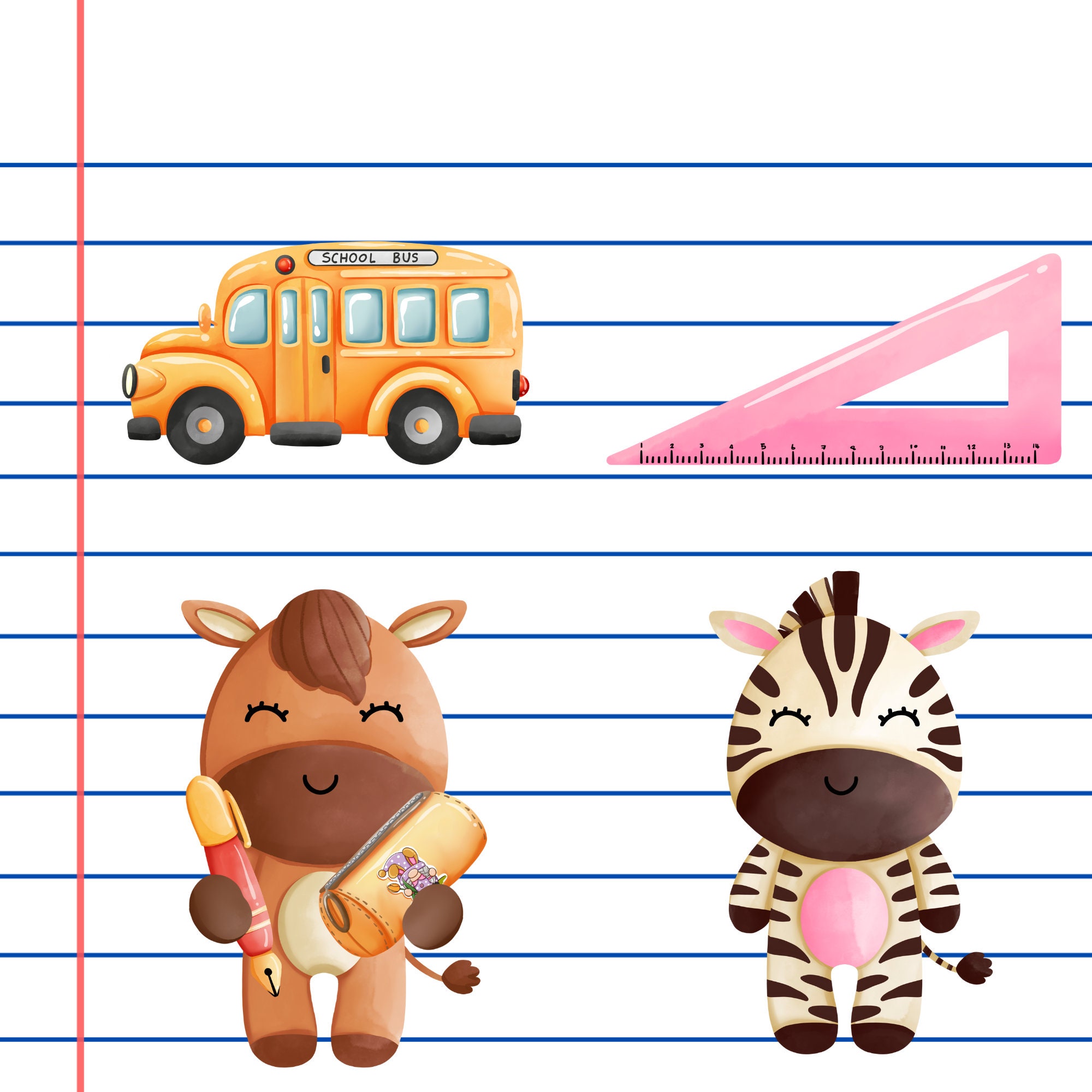 Cute School Essentials Clipart Bundle, Animal Friends Studying Theme ...