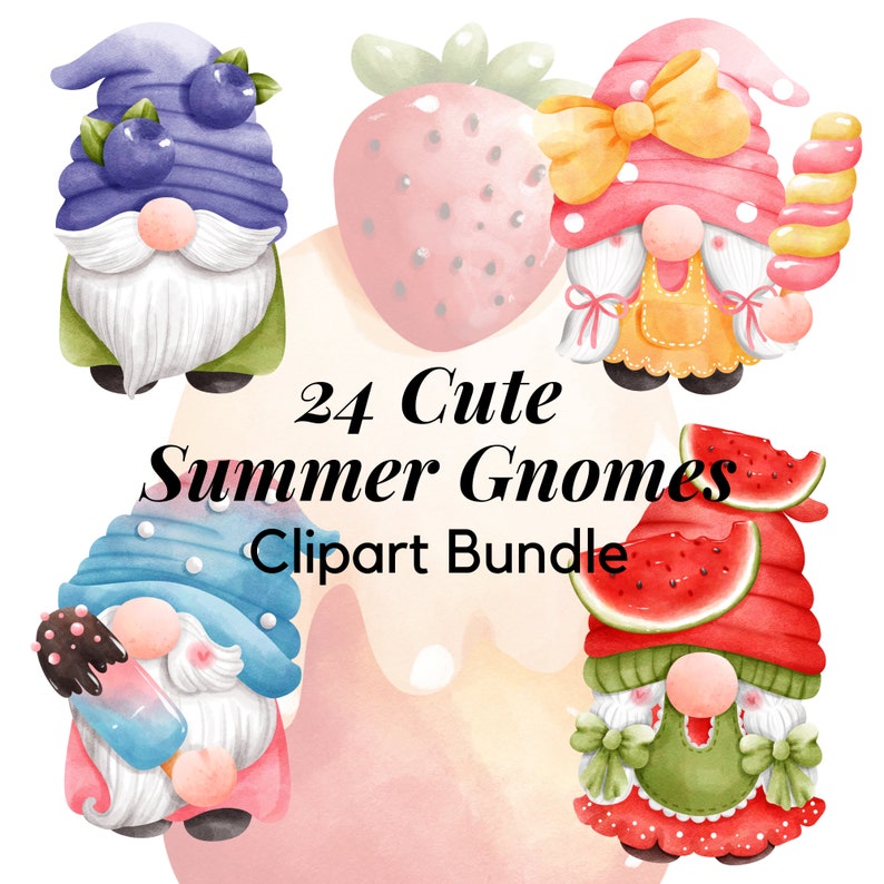 24 Summer Beach Gnomes Holding Popsicles Clipart, Cute Spring Gnome ...
