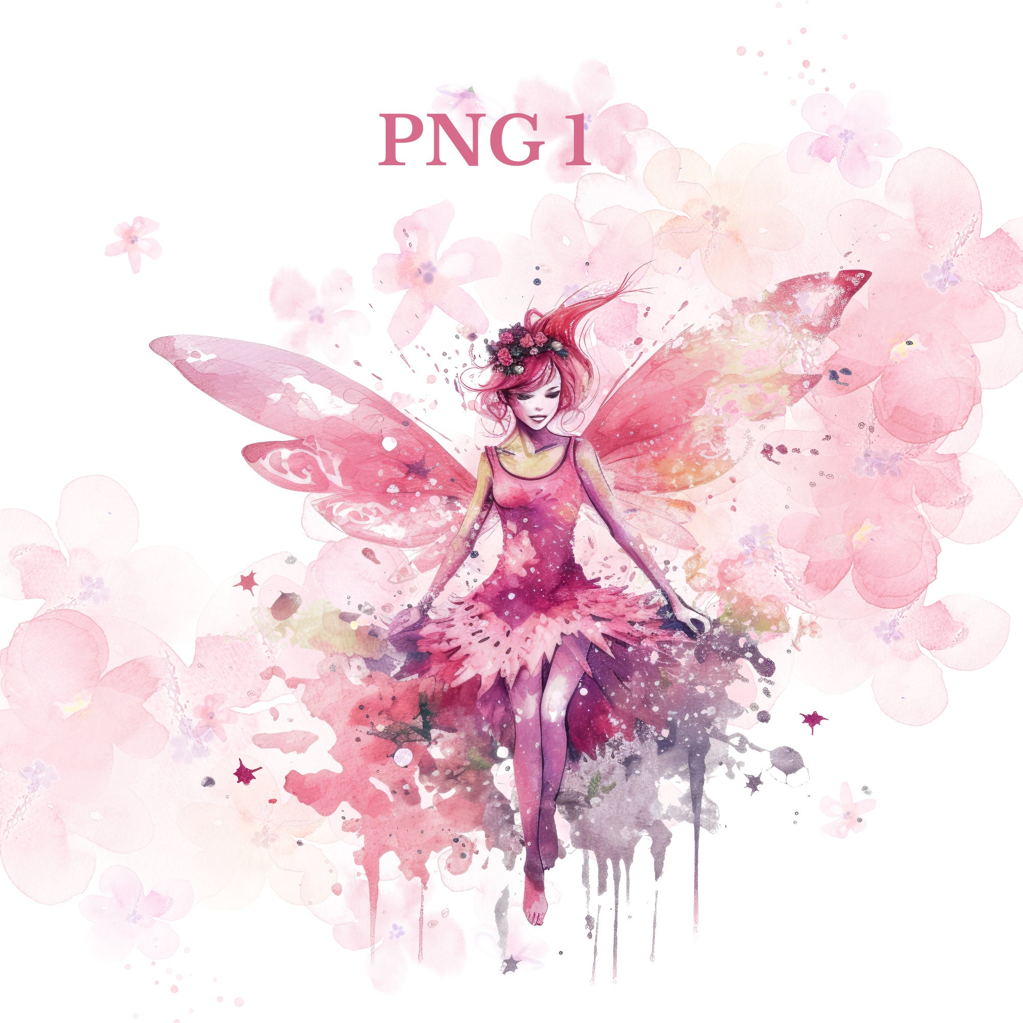 Pink Fairies Watercolor Clipart, 5 PNG, Digital Download - Etsy