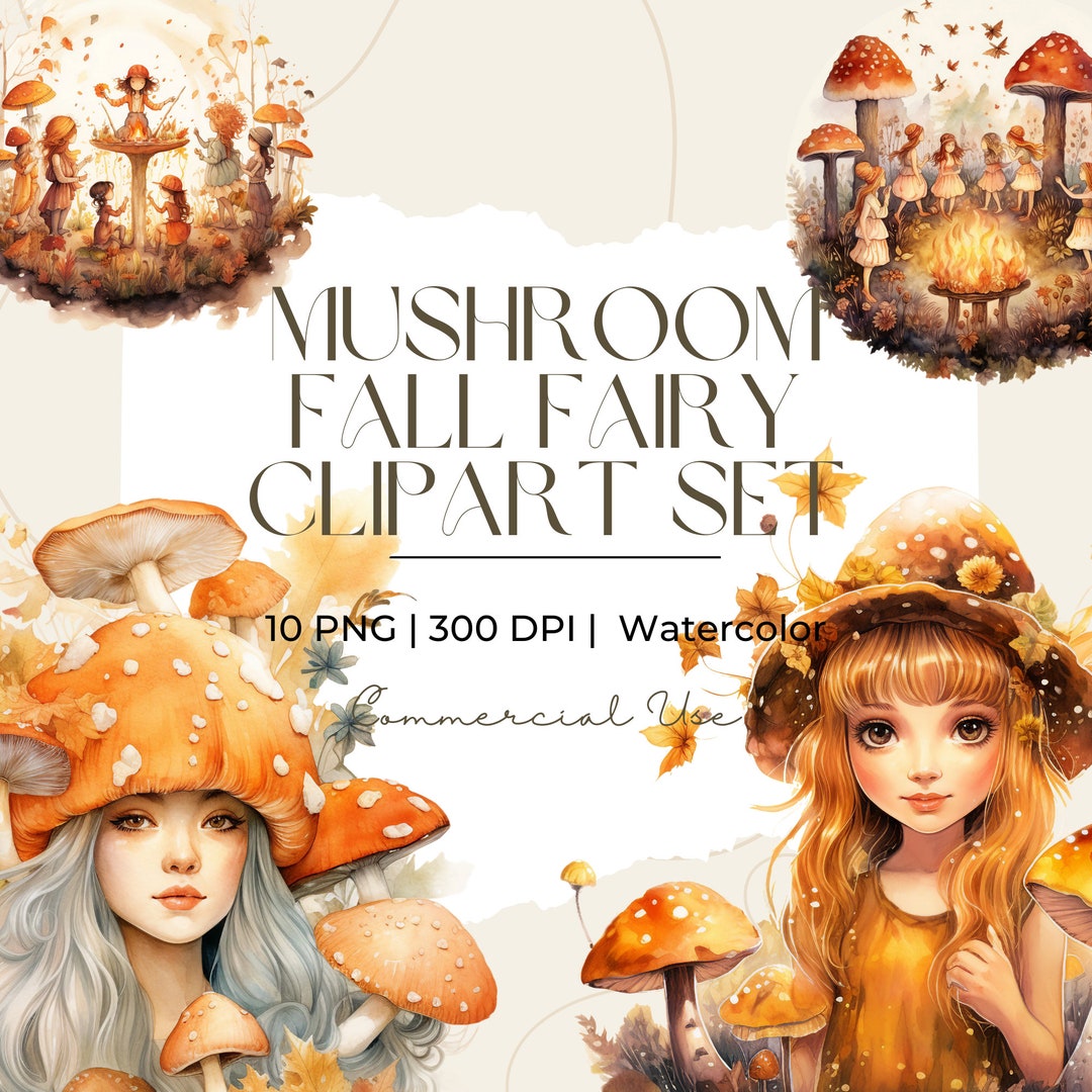 Mushroom Fairy Clipart for Fairy Lover DIY Project Fall Illustration ...