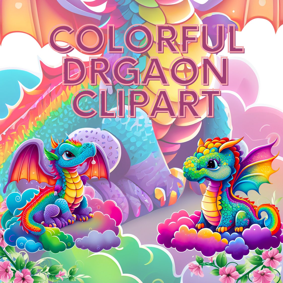 Rainbow Dragon Sublimation Clipart, 3 PNG Images High Resolution, 300 ...