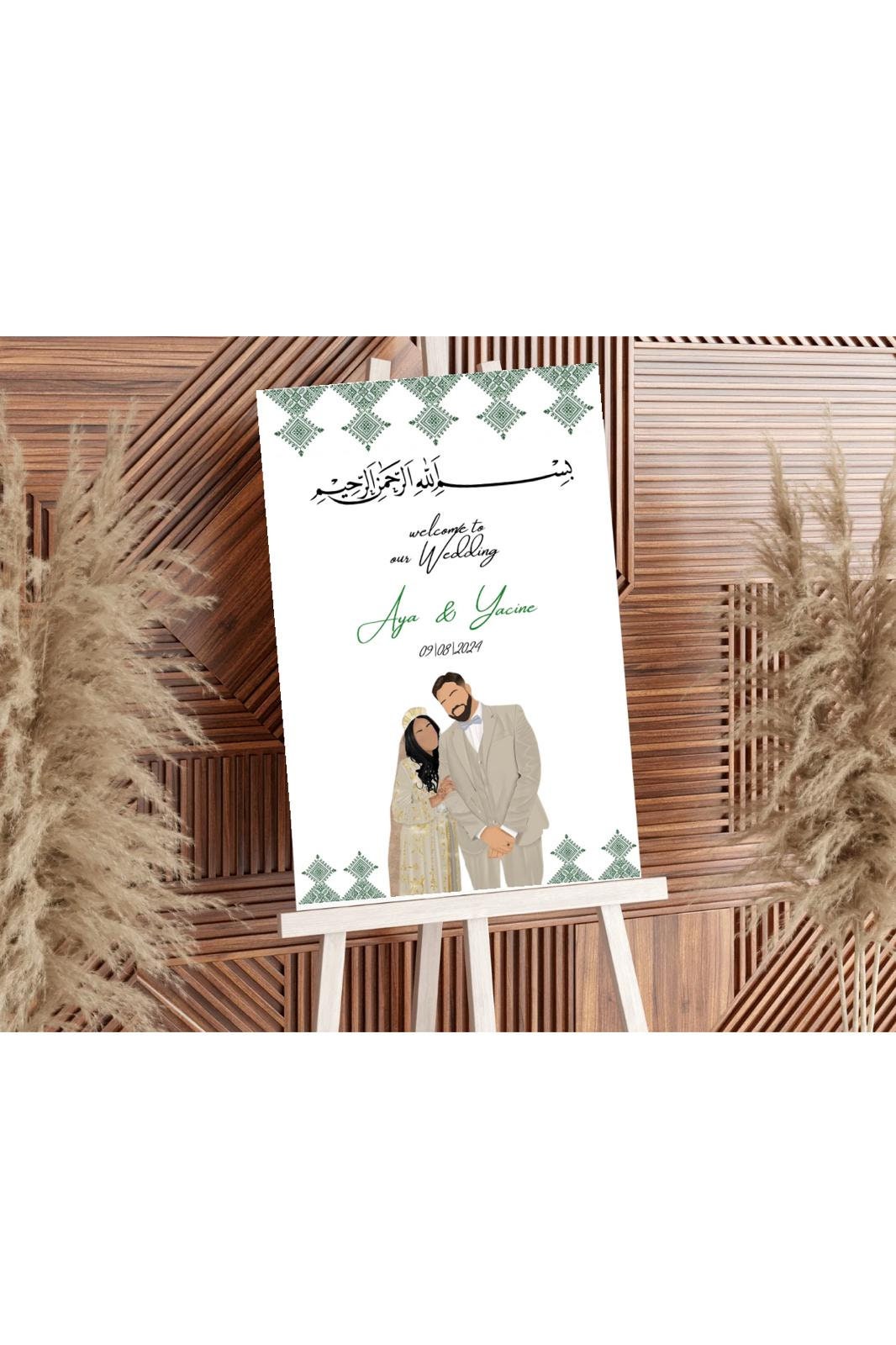 Moroccan Personalized HENNA WELCOME SIGN, Green Fassi Decorated Welcome ...