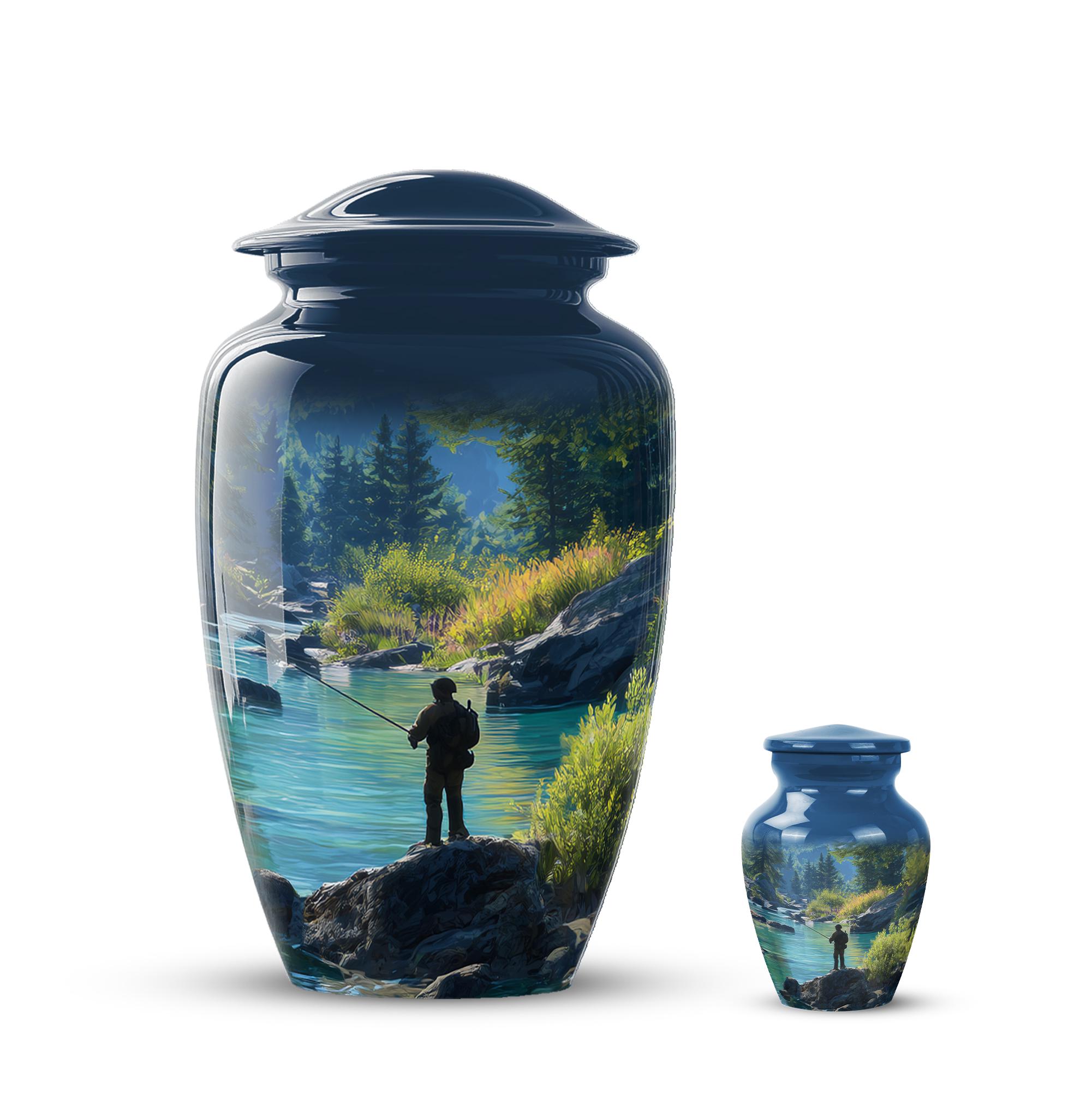 Fishing Cremation Urn for Ashes - River Fisherman Urn - Nature Urn for ...