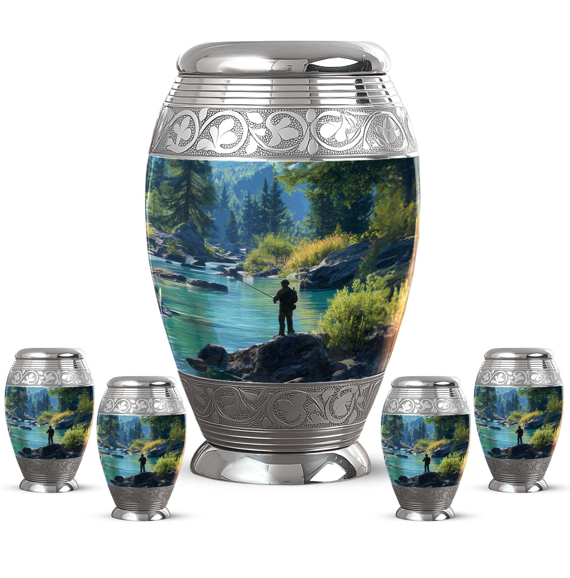 Fishing Cremation Urn for Ashes - River Fisherman Urn - Nature Urn for ...