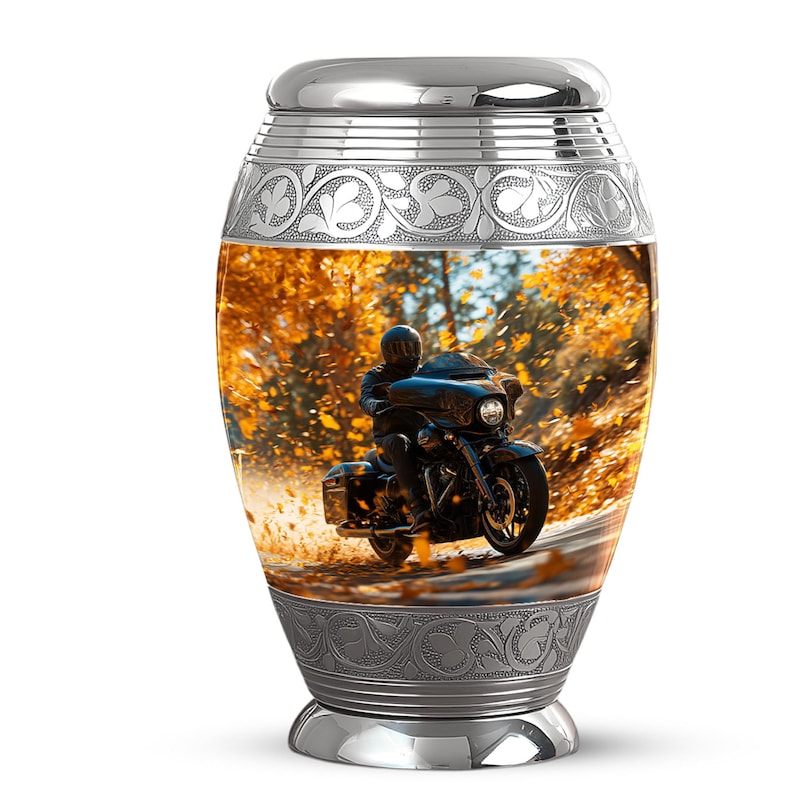 Motorcycle Cremation Urn – Biker Memorial, Forest Scene, Brown Urn - Etsy
